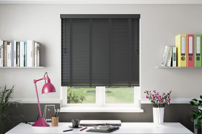 Black Wooden Blind with Jet Black Tape | Unbeatable Blinds